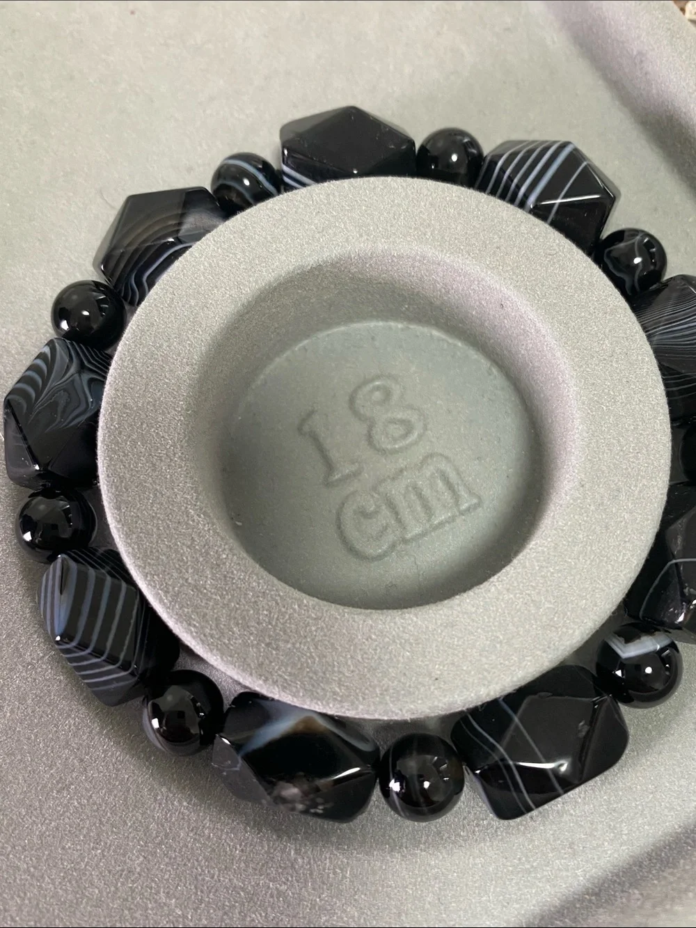 Jewelry | Genuine Black Agate Bracelet Natural Banded Geometric Nuggets ...